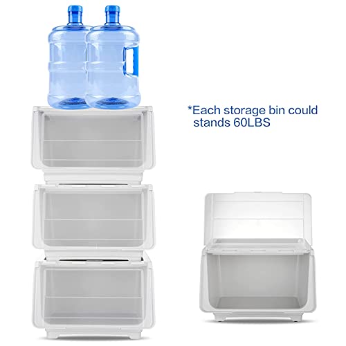 NC 3 Pack Large Stackable Plastic Storage Bin Tote with Clear Lids,Storage Box with Detachable Wheels（11 Gal,White,Large