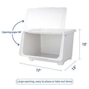 NC 3 Pack Large Stackable Plastic Storage Bin Tote with Clear Lids,Storage Box with Detachable Wheels（11 Gal,White,Large