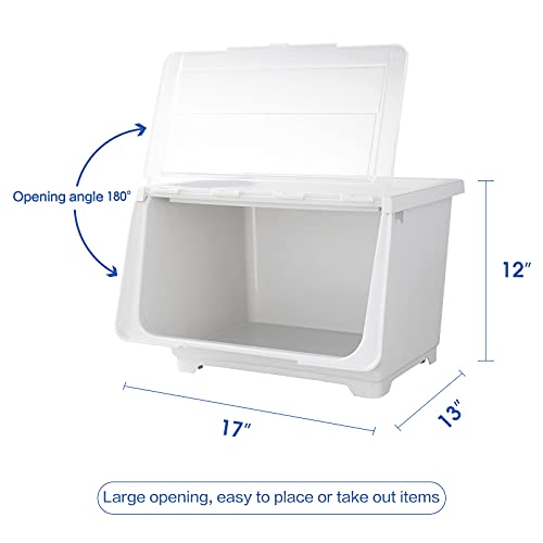 NC 3 Pack Large Stackable Plastic Storage Bin Tote with Clear Lids,Storage Box with Detachable Wheels（11 Gal,White,Large