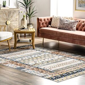 nuloom shannon machine washable geometric tribal area rug, 4′ x 6′, beige