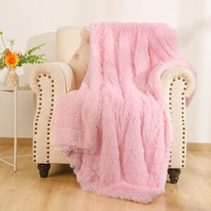 BENRON Light Pink Throw Blankets, Soft Shaggy Fuzzy Sherpa Blankets, Cute Baby Pink Blanket Throw, Cozy Fluffy Faux Fur Blankets for Bed Couch Sofa Washable, 50"x60"