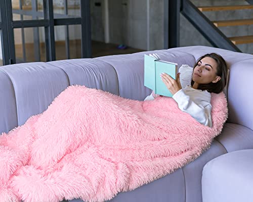 BENRON Light Pink Throw Blankets, Soft Shaggy Fuzzy Sherpa Blankets, Cute Baby Pink Blanket Throw, Cozy Fluffy Faux Fur Blankets for Bed Couch Sofa Washable, 50"x60"