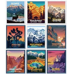 outus 9 pieces vintage national park posters, national park art prints nature wall art and mountain print set abstract travel unframed for hikers campers living room decor, 8 x 10 inch(national park)