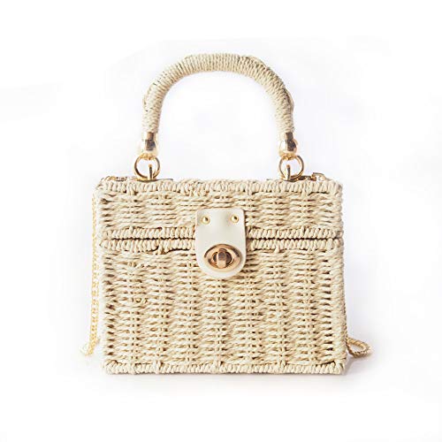 LCC ACBLI FEELOMA JIYALI Handwoven Rattan Vintage Purse Natural Chic Casual Handbag Beach Sea Tote Basket Straw Vacation Bag, Off-White