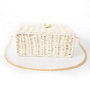 LCC ACBLI FEELOMA JIYALI Handwoven Rattan Vintage Purse Natural Chic Casual Handbag Beach Sea Tote Basket Straw Vacation Bag, Off-White