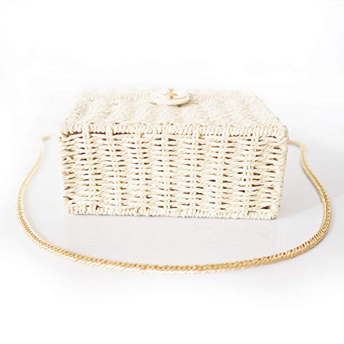 LCC ACBLI FEELOMA JIYALI Handwoven Rattan Vintage Purse Natural Chic Casual Handbag Beach Sea Tote Basket Straw Vacation Bag, Off-White