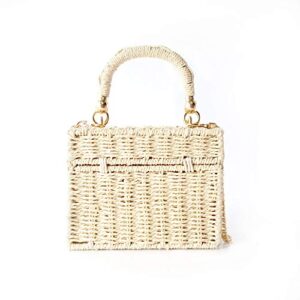 LCC ACBLI FEELOMA JIYALI Handwoven Rattan Vintage Purse Natural Chic Casual Handbag Beach Sea Tote Basket Straw Vacation Bag, Off-White