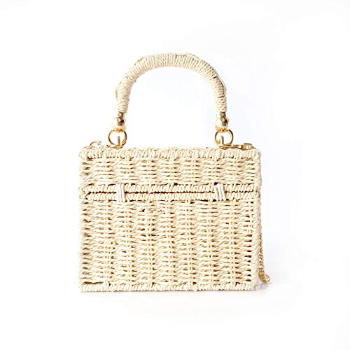 LCC ACBLI FEELOMA JIYALI Handwoven Rattan Vintage Purse Natural Chic Casual Handbag Beach Sea Tote Basket Straw Vacation Bag, Off-White