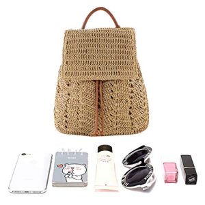 Goclothod Fashion Straw Backpack for Women Drawstring Shoulder Bag Bohemian Beach Handbags