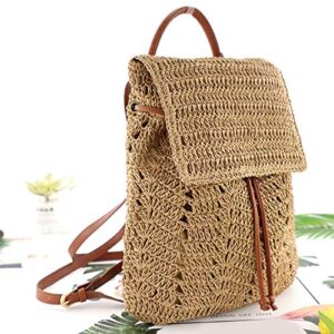 Goclothod Fashion Straw Backpack for Women Drawstring Shoulder Bag Bohemian Beach Handbags