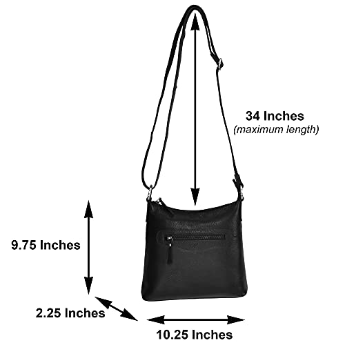 Zinda Genuine Leathers Women's Handbag Crossbody Hobo Top Zip Shoulder Sling (Black)