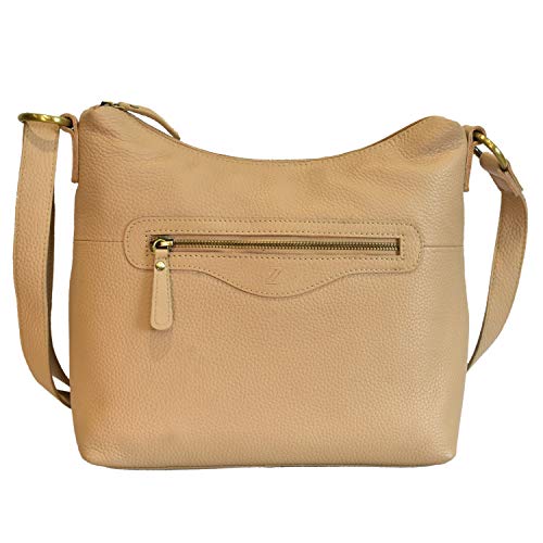 Zinda Genuine Leathers Women's Handbag Hobo Top Zip Crossbody Shoulder Sling (Beige)