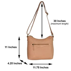 Zinda Genuine Leathers Women's Handbag Hobo Top Zip Crossbody Shoulder Sling (Beige)