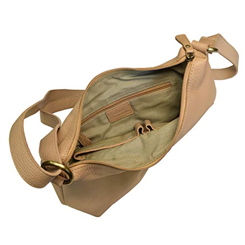 Zinda Genuine Leathers Women's Handbag Hobo Top Zip Crossbody Shoulder Sling (Beige)