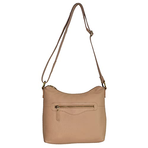 Zinda Genuine Leathers Women's Handbag Hobo Top Zip Crossbody Shoulder Sling (Beige)