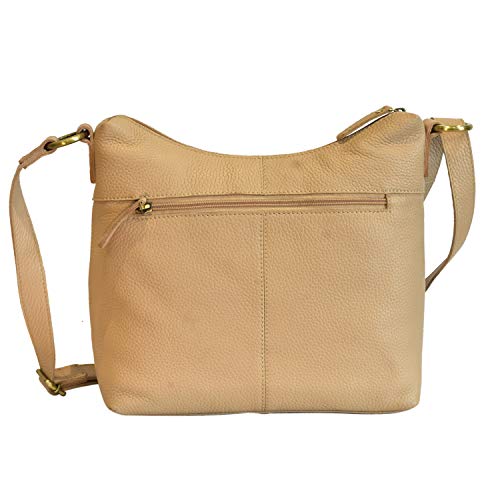 Zinda Genuine Leathers Women's Handbag Hobo Top Zip Crossbody Shoulder Sling (Beige)