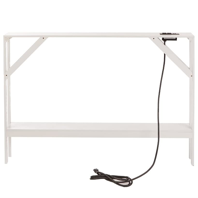 Skinny Sofa Table with Outlet - Modern Accent Table with White Finish