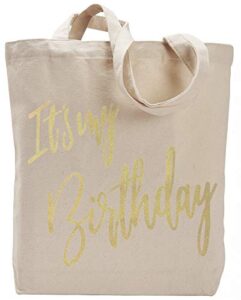 pinjia womens 14 oz 100% cotton canvas bag with interior pocket for customized party tote bag (its my birthday)