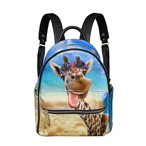 AFPANQZ 3D Cute Giraffe Backpack Purse for Women Fashion Leather Designer Travel Large Daypack Rucksacks for Ladies Girls Shoulder Bags Handbags Large Capacity Campus Work Satchels Blue Beige