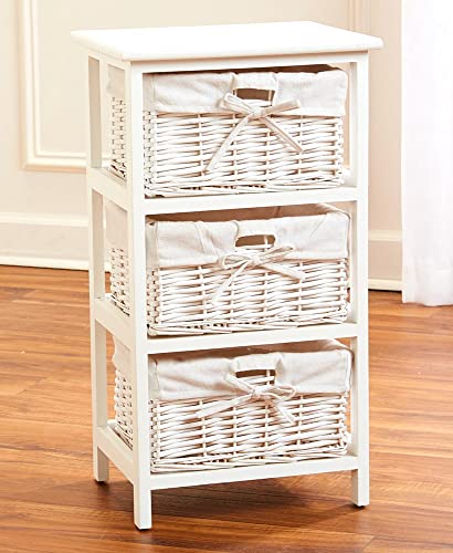 The Lakeside Collection Storage Tower with Wicker Weave Baskets - 4 Piece Set - White