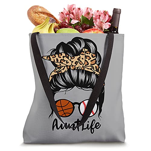 Aunt Life Messy Bun Hair Funny Baseball Basketball Aunt Tote Bag