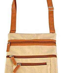 Home-X Crossbody Purses for Women, Shoulder Strap Bag with Zipper Pockets, Nylon Side Body Crossover Purse, 11 ¾" L x 9" W, Beige