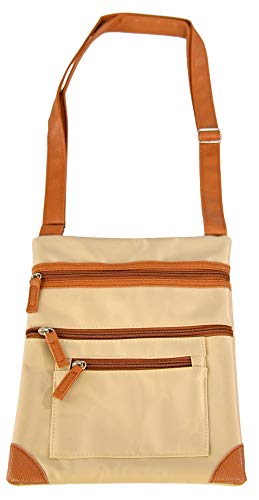 Home-X Crossbody Purses for Women, Shoulder Strap Bag with Zipper Pockets, Nylon Side Body Crossover Purse, 11 ¾" L x 9" W, Beige