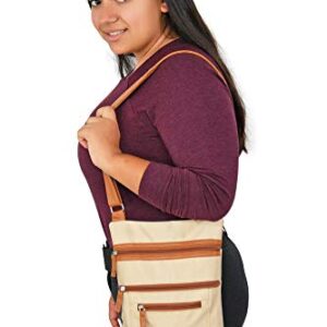 Home-X Crossbody Purses for Women, Shoulder Strap Bag with Zipper Pockets, Nylon Side Body Crossover Purse, 11 ¾" L x 9" W, Beige