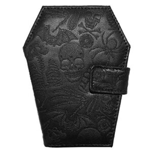 kreepsville 666 female embossed skull coffin shape vegan wallet, black, medium