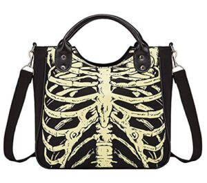 rainbosee women skull handbag satchel purse canvas punk tote hobo shoulder crossbody top-handle bag black