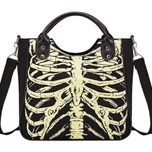 RainboSee Women Skull Handbag Satchel Purse Canvas Punk Tote Hobo Shoulder Crossbody Top-handle Bag Black