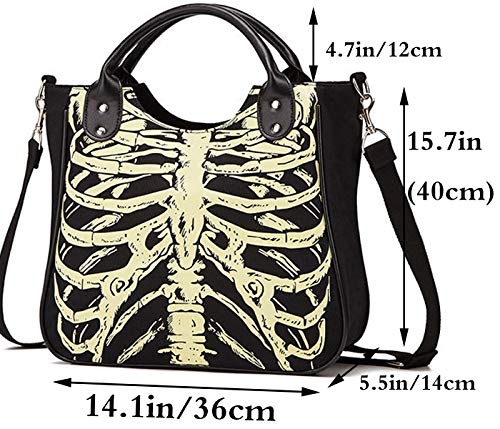 RainboSee Women Skull Handbag Satchel Purse Canvas Punk Tote Hobo Shoulder Crossbody Top-handle Bag Black