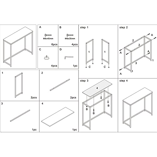 AZL1 Life Concept Console Table, Sofa Table for Living Room，Hallway，Entryway, Entrance Hall, Corridor - Wood Look Metal Frame