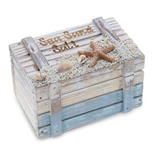 CoTa Global Coastal Horizon Wooden Jewelry Box - Handcrafted Nautical Trinket with Seashell and Starfish Decorations, Accent Tabletop Home Decor, Jewelry Storage - 4.25 Inch