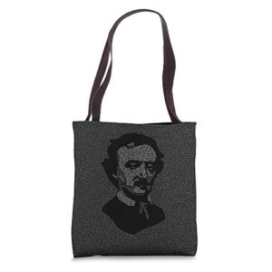 edgar allan poe the raven typography portrait book pattern tote bag