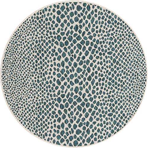 Unique Loom Jill Zarin Outdoor Collection Animal Print Area Rug (4' 0 x 4' 0 Round, Teal)