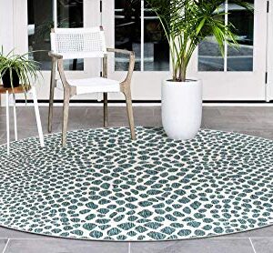 Unique Loom Jill Zarin Outdoor Collection Animal Print Area Rug (4' 0 x 4' 0 Round, Teal)