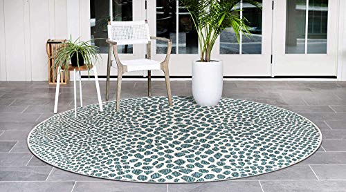 Unique Loom Jill Zarin Outdoor Collection Animal Print Area Rug (4' 0 x 4' 0 Round, Teal)