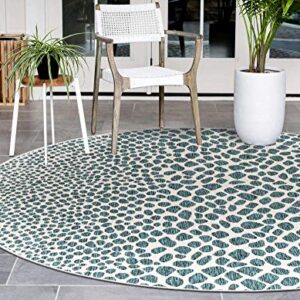 Unique Loom Jill Zarin Outdoor Collection Animal Print Area Rug (4' 0 x 4' 0 Round, Teal)