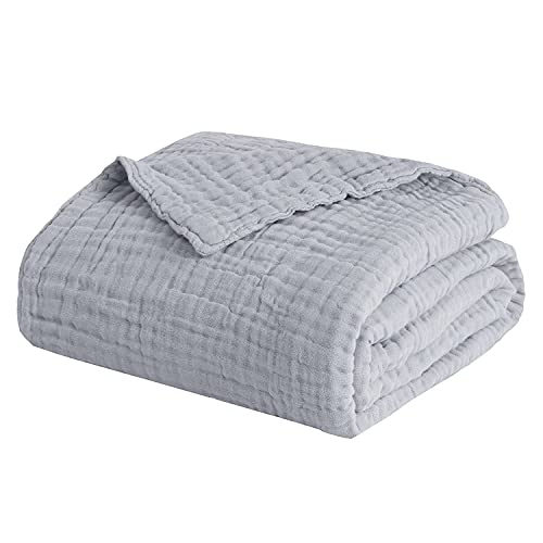 EMME Muslin Throw Blanket 100% Cotton Throws Cooling Blanket for Couch 6-Layer Breathable Gauze Blanket All Season Soft and Lightweight Pre-Washed Cotton Blanket (Light Grey, 55"x75")