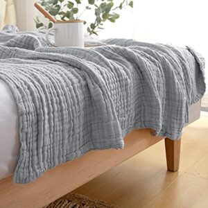 EMME Muslin Throw Blanket 100% Cotton Throws Cooling Blanket for Couch 6-Layer Breathable Gauze Blanket All Season Soft and Lightweight Pre-Washed Cotton Blanket (Light Grey, 55"x75")