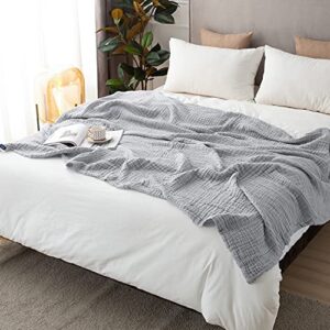 EMME Muslin Throw Blanket 100% Cotton Throws Cooling Blanket for Couch 6-Layer Breathable Gauze Blanket All Season Soft and Lightweight Pre-Washed Cotton Blanket (Light Grey, 55"x75")