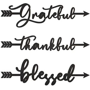 3 pcs thankful grateful blessed cutout sculptures arrow signs rustic wall art ornaments blessed thankful grateful word signs wood decorative accent decors for farmhouse kitchen living room (black)