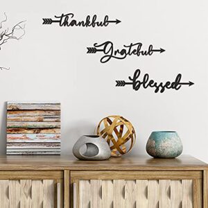 3 Pcs Thankful Grateful Blessed Cutout Sculptures Arrow Signs Rustic Wall Art Ornaments Blessed Thankful Grateful Word Signs Wood Decorative Accent Decors for Farmhouse Kitchen Living Room (Black)