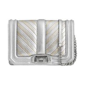 rebecca minkoff chevron quilted small love crossbody, silver/gold