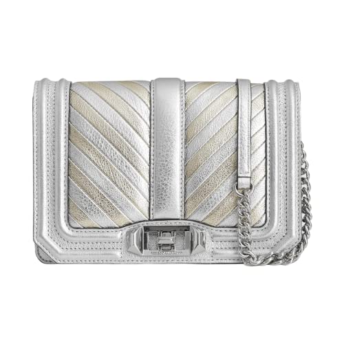 Rebecca Minkoff Chevron Quilted Small Love Crossbody, Silver/Gold