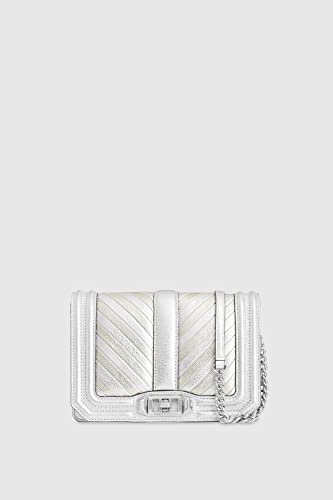 Rebecca Minkoff Chevron Quilted Small Love Crossbody, Silver/Gold