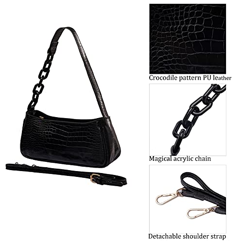 wearigoo Clutch Purses Shoulder Bag for Women Small Cute Classic Evening Hand Bag Tote Shoulder Crossbody Bags with Long Strap and Top Zipper Closure Black