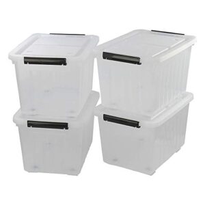 dehouse 30 l clear large storage box, 4-pack plastic storage bins with lids and wheels