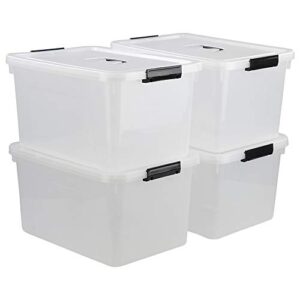 Xowine 4-Pack 18 L Plastic Storage Box, Clear Latch Storage Bin with Lid